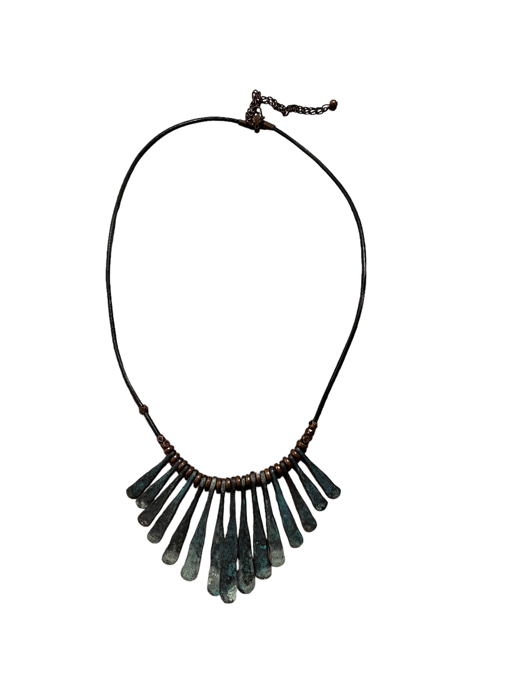 Vintage Graduated Hammered Green and Copper Chimes on Leather Necklace ...