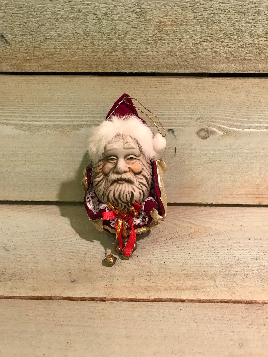 Vintage Christmas Round Bottom Santa With Bells Real Like Ceramic Face ...