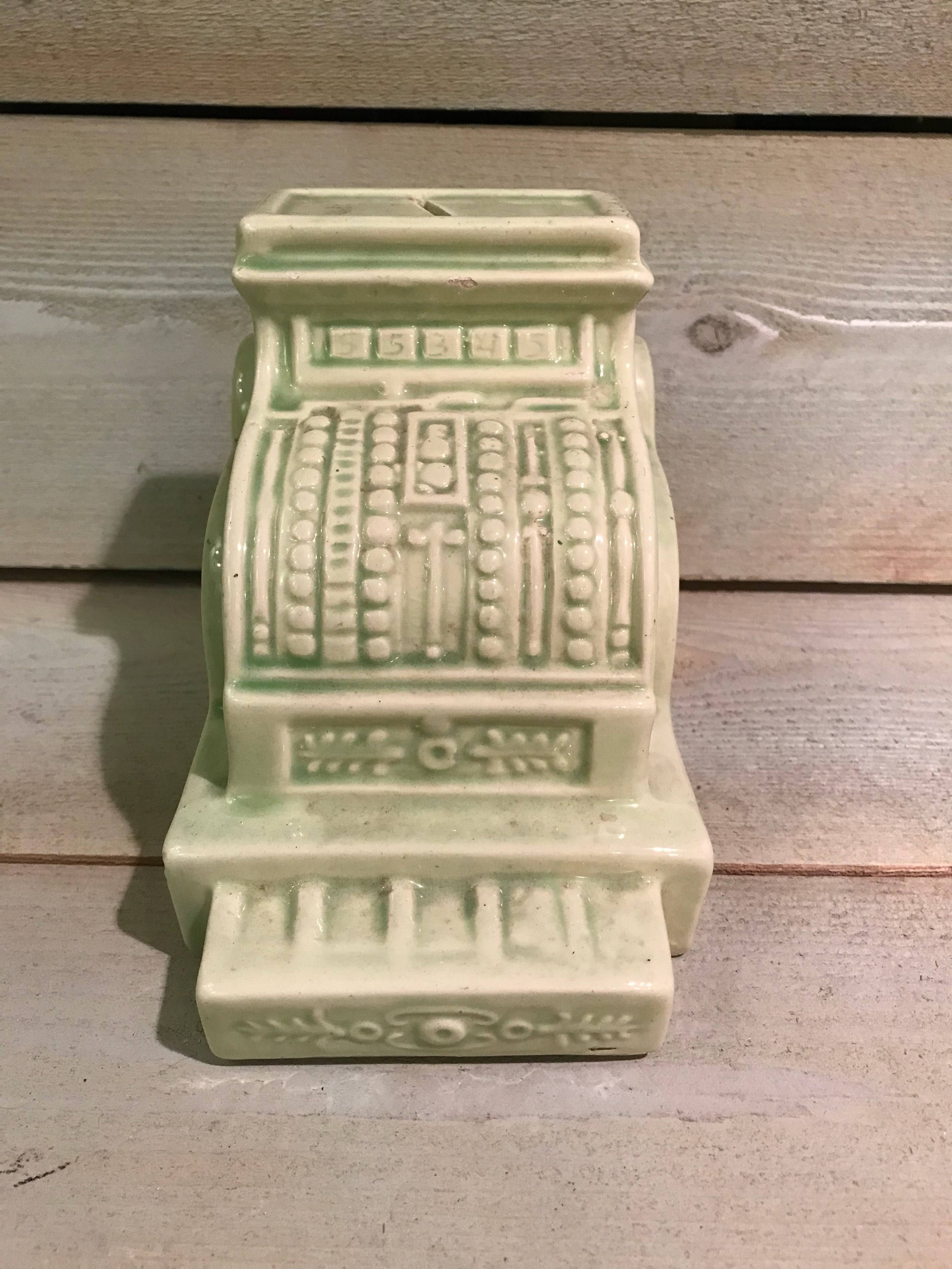 Vintage Ceramic Bank Shaped Like a Cash Register, Green Vintage Piggy ...