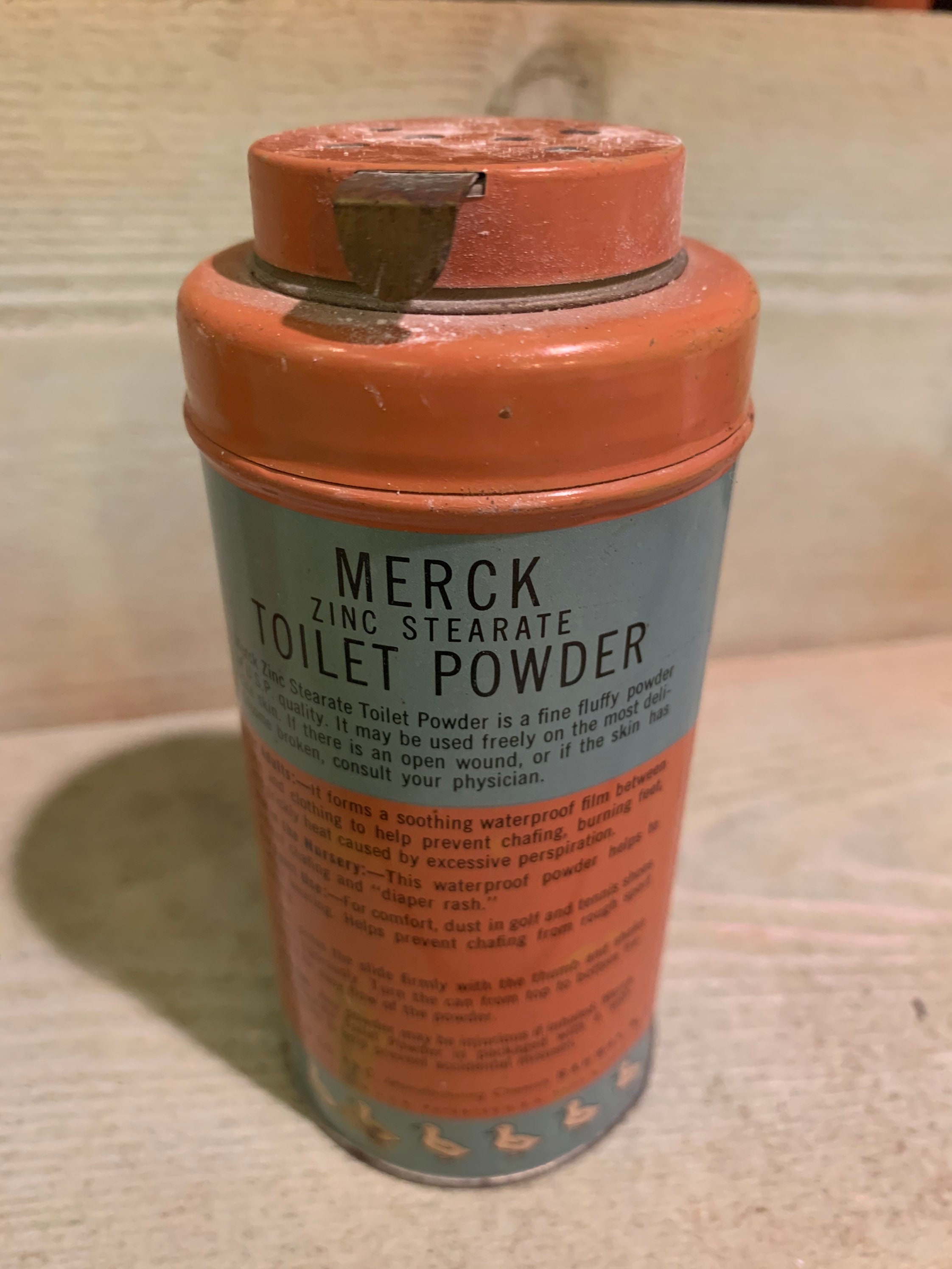 Antique Baby Powder Tin Merck Zinc Stearate Baby Powder Rare Pink Blue ...