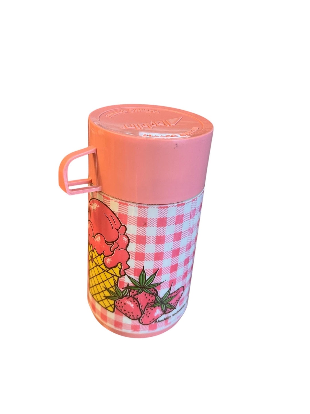 Vintage Girls Aladdin Thermos, Pink and White Checkered With Ice Cream ...