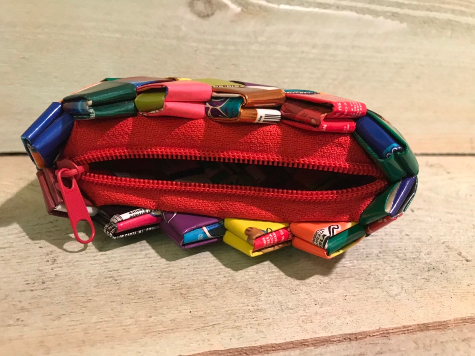 Woven Coin Change Purse Recycled Plastic Coated Gum & Candy Wrappers ...