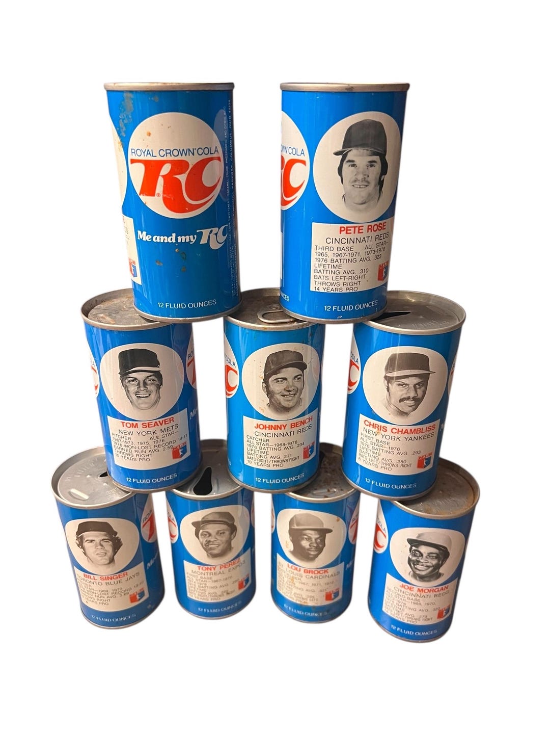 Vintage RC Cola Baseball Player Cans Set of 8| 1970s Royal Crown Cola ...