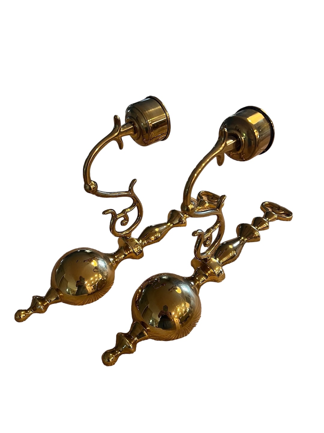 Pair of 1980's Ethan Alan Brass Wall Sconces, Gold Tone Wall Sconces ...