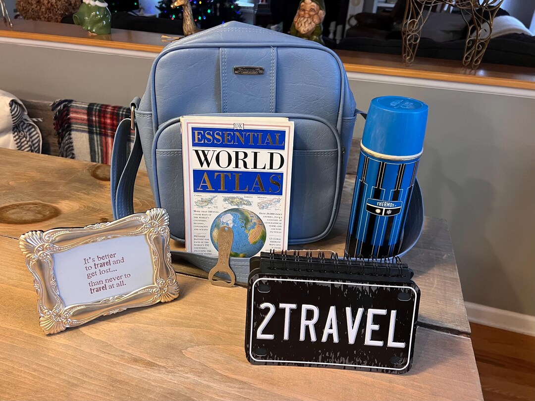 6 Piece Vintage Travel Gift Set Vintage Carry-on, Atlas Thermos, Travel ...