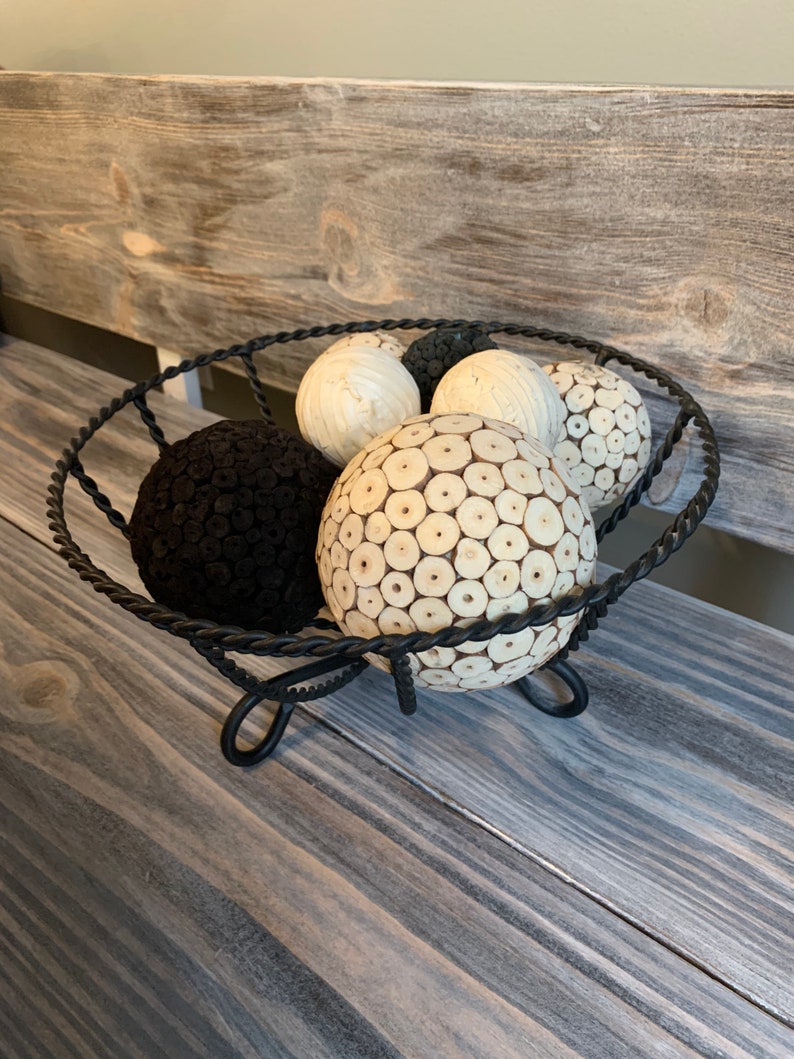 Black Wrought Iron Bowl Twisted Iron Bowl With Black and White Spheres ...