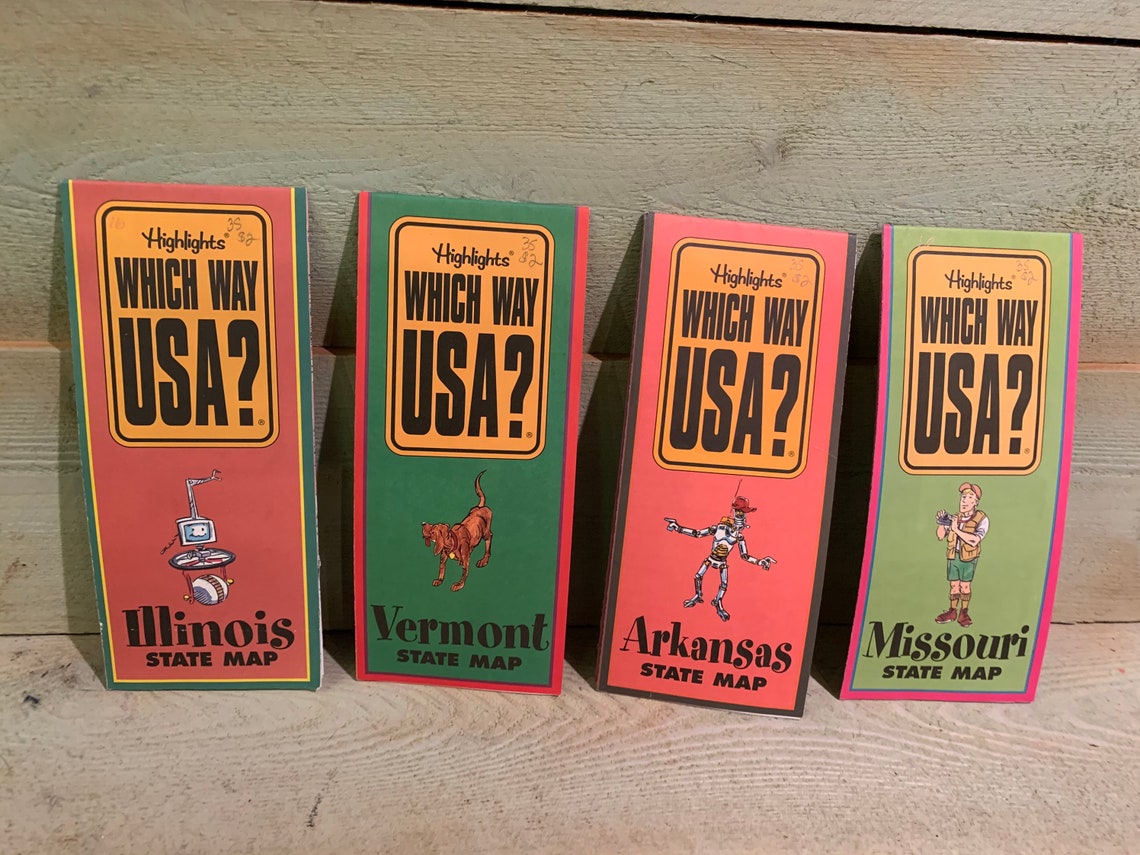 Vintage Map Highlights Which Way USA State Maps Home Schooling - Etsy