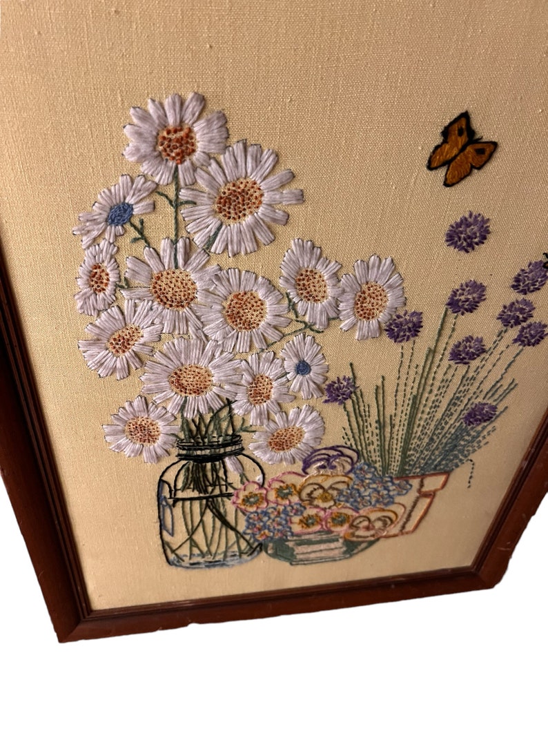 Vintage 1970s Framed Crewel Art, Crewel Embroidery Wall Art, Vintage ...