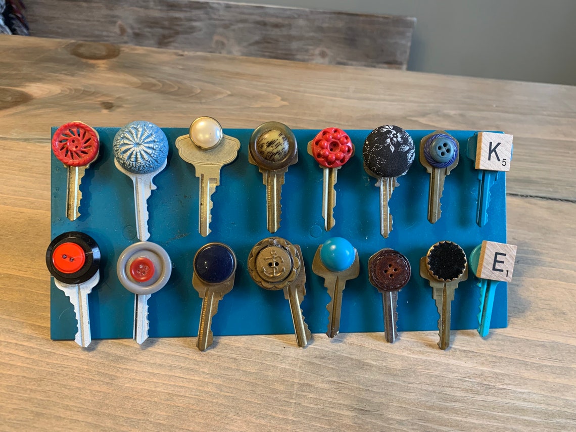 Magnet Old Key With Vintage Button Attached, Refrigerator Magnet ...