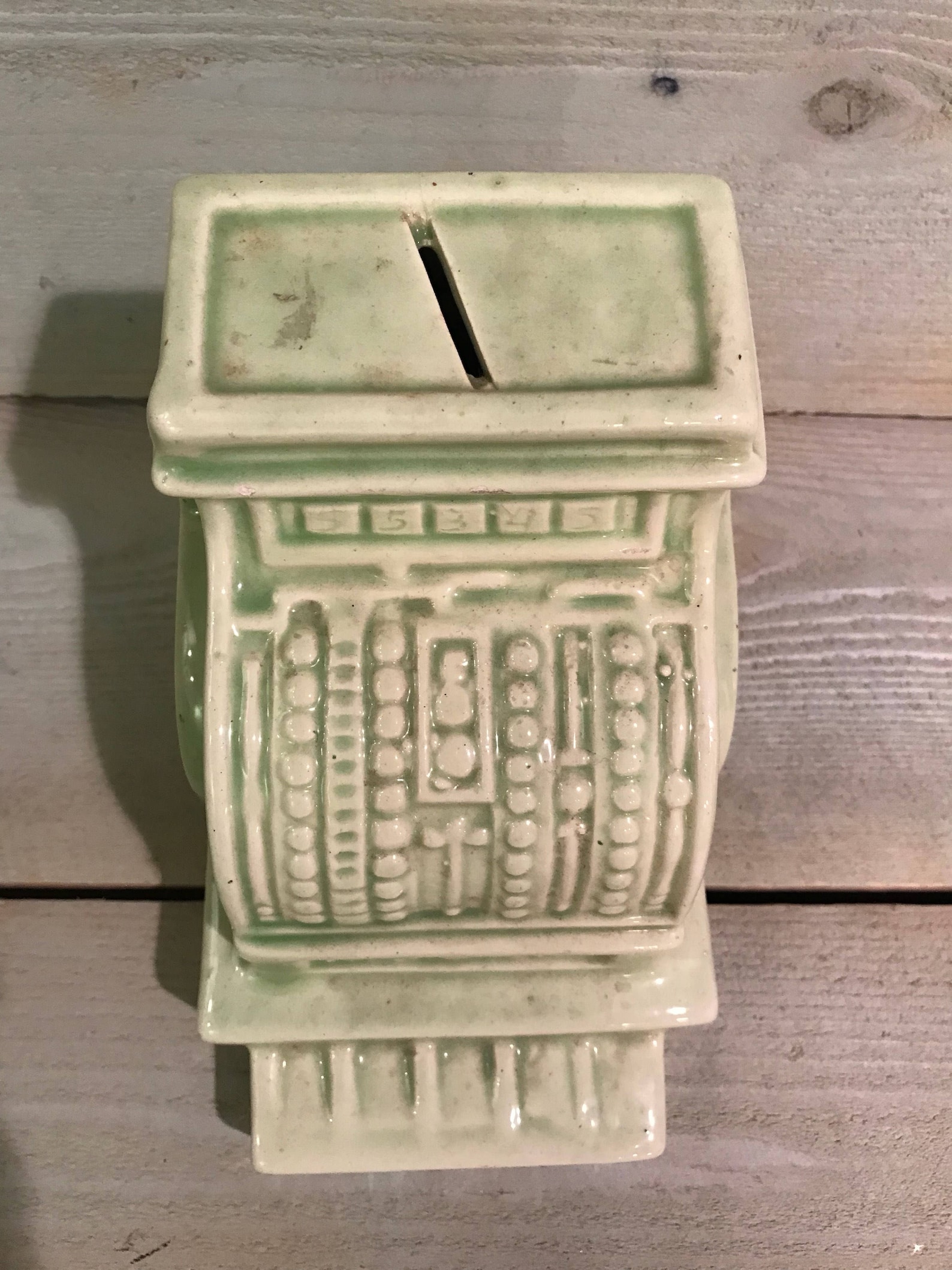 Vintage Ceramic Bank Shaped Like a Cash Register, Green Vintage Piggy ...