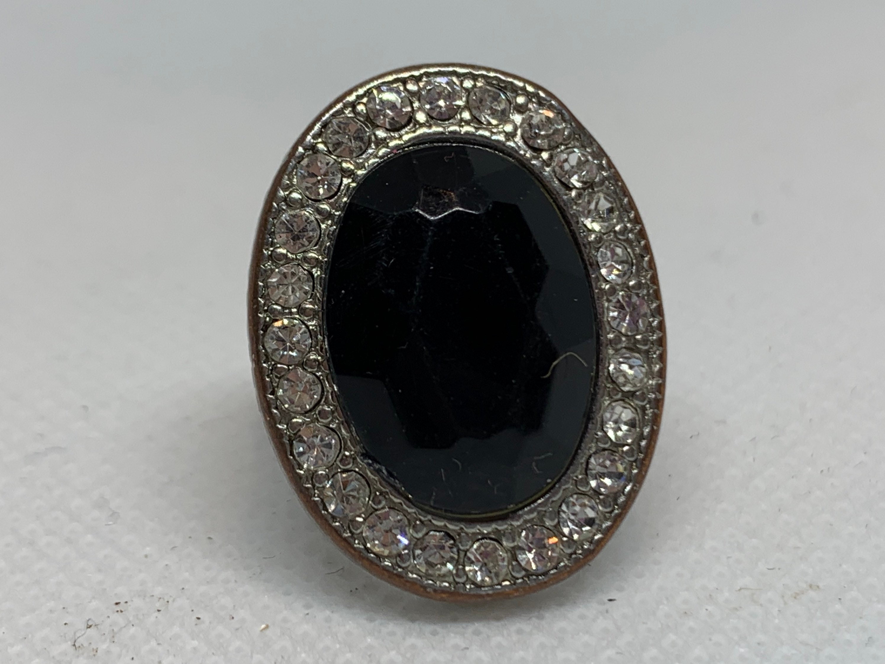 Vintage Silver Ring Black Stone Surrounded by Faux Glass Gemstones Faux ...
