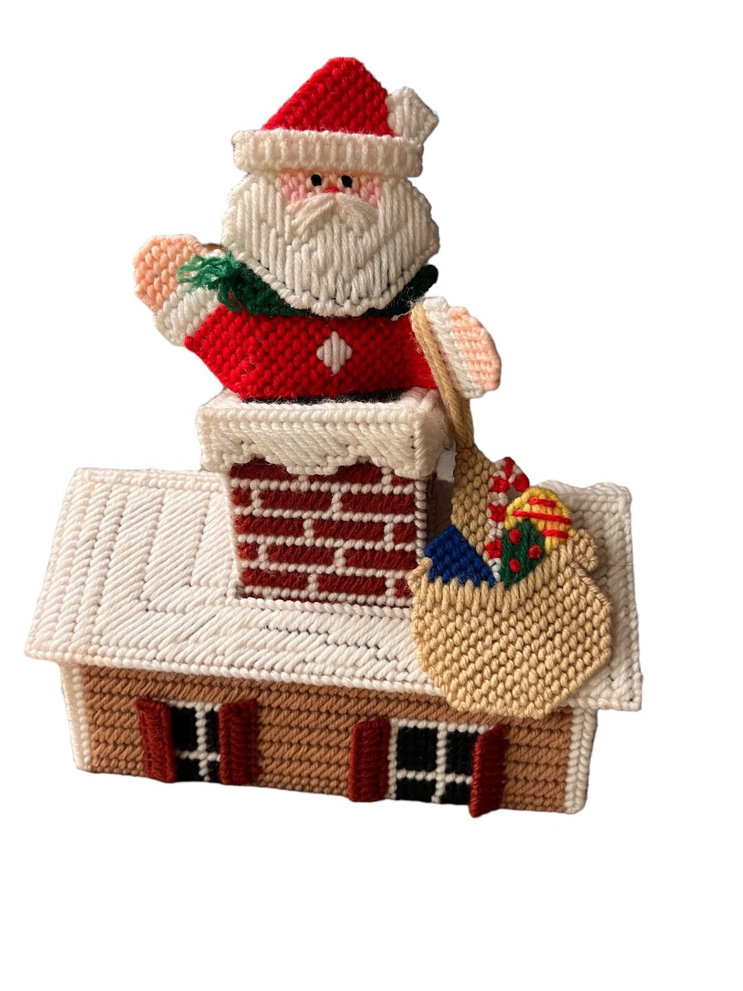 Vintage Santa up the Chimney Centerpiece Plastic Canvas Christmas Decor ...