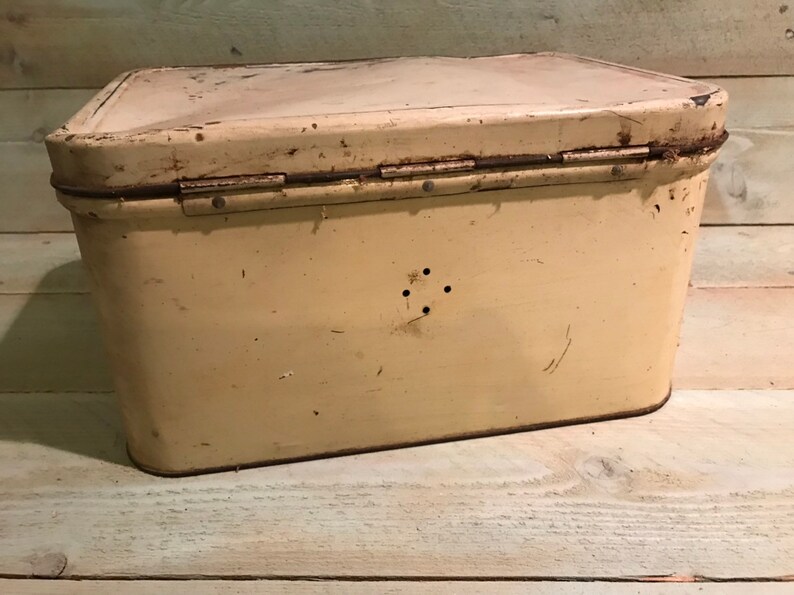 Bread Tin Mid Century Cream Colored Bread Box With Fruit Motif ...