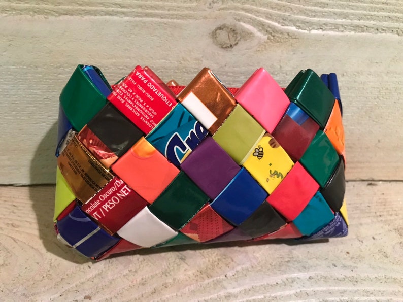 Woven Coin Change Purse Recycled Plastic Coated Gum & Candy Wrappers ...