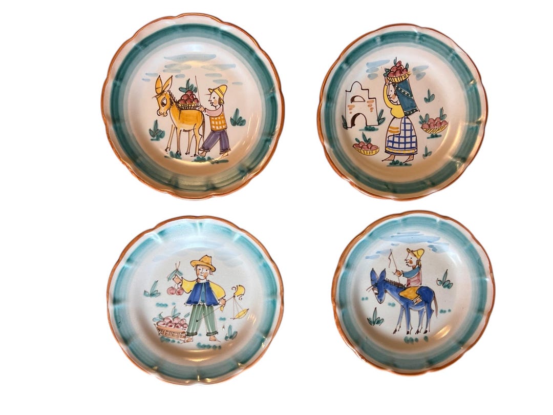 Vintage Italian Positano “dip A Mano” Mural Plates – 8″ Folk Art ...