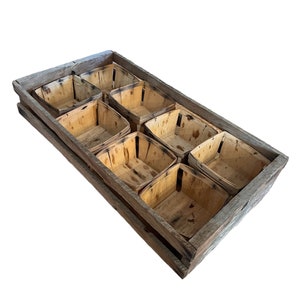 Primitive Berry Basket, Wood Crate With 8 Berry Baskets, Primitive ...