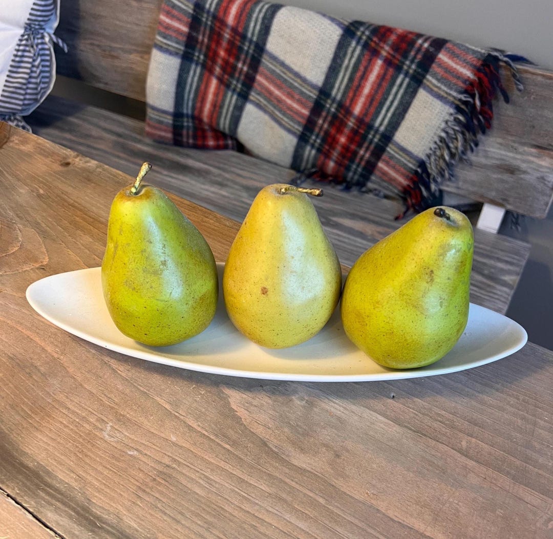 Faux Pears Centerpiece on White Portugal Dish | Realistic Artificial ...