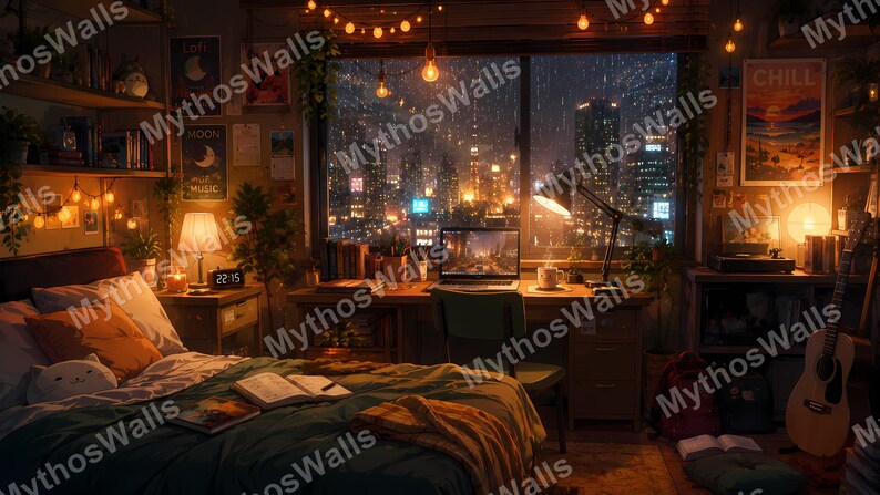 Cozy Lofi Bedroom Wallpaper | 4K Desktop & Phone Background | Anime ...