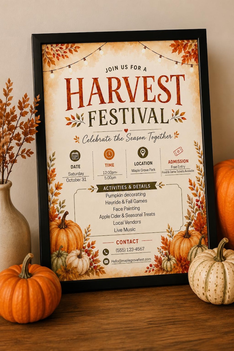 Harvest Festival Flyer Template, Fall Festival Flyer, Editable Canva ...