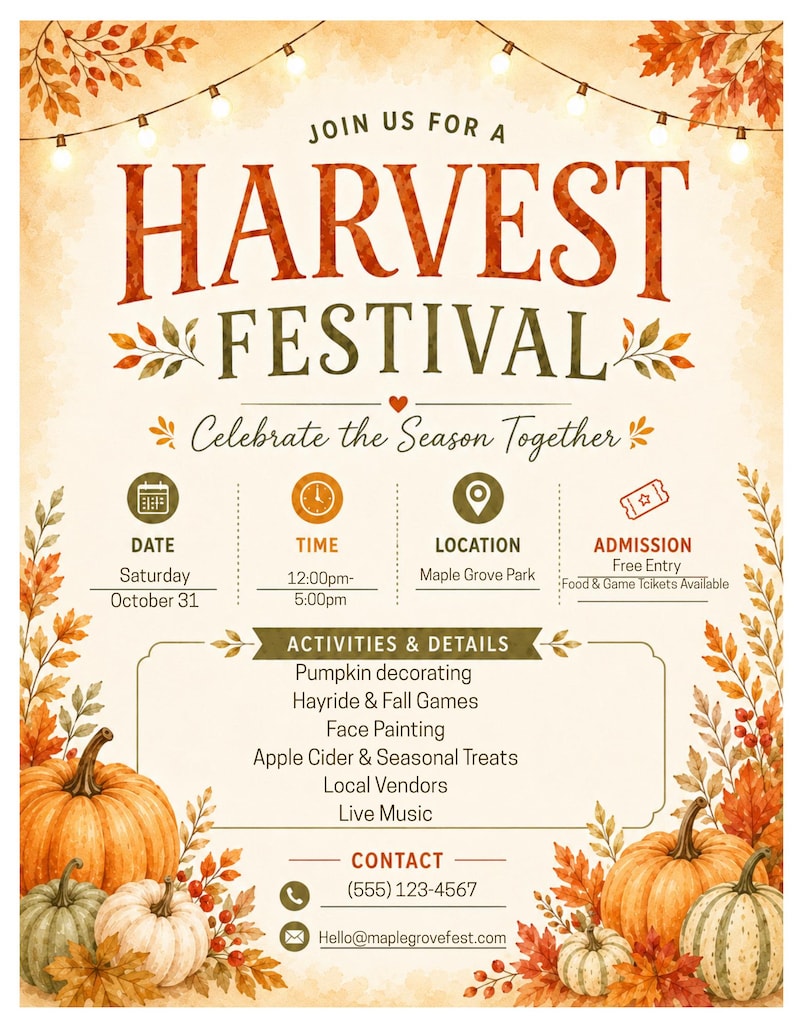 Harvest Festival Flyer Template, Fall Festival Flyer, Editable Canva ...