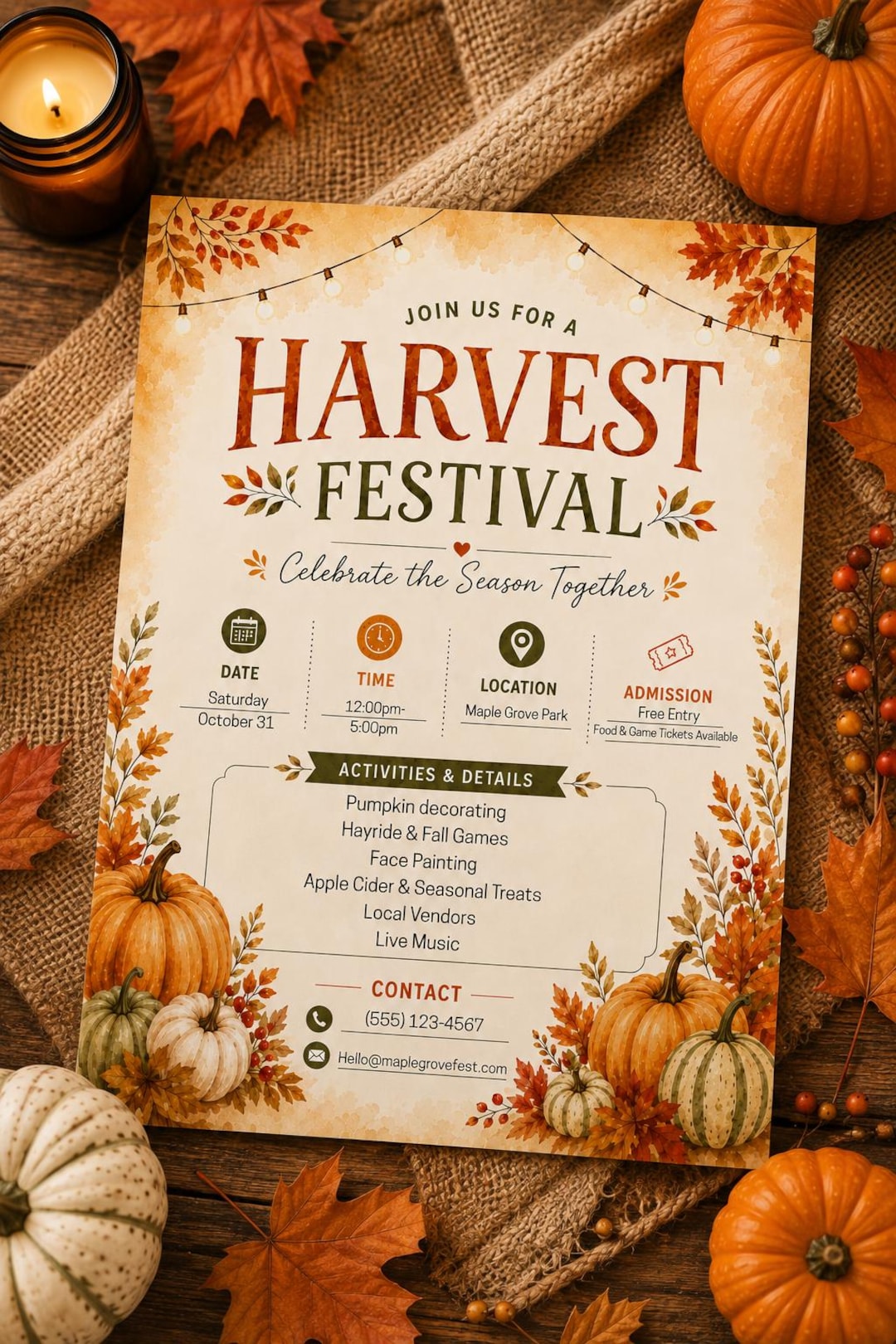 Harvest Festival Flyer Template, Fall Festival Flyer, Editable Canva ...