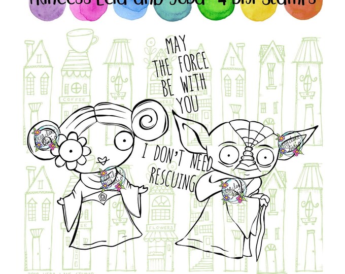 Princess Leia and Yoda 4 Digi Stamps - Etsy