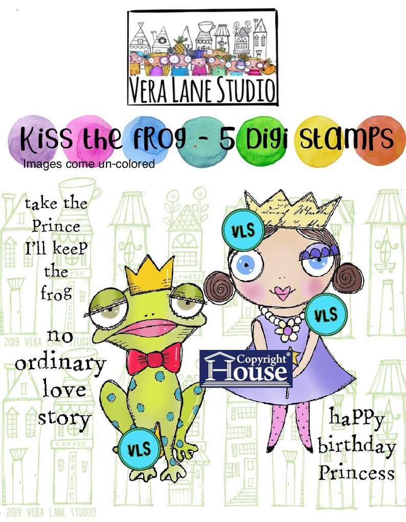 KISS the Frog 5 Digi Stamps in Jpg and Png Files - Etsy