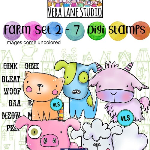 Farm Animals Set 1 7 Digi Stamp Bundle in JPG and PNG Files - Etsy