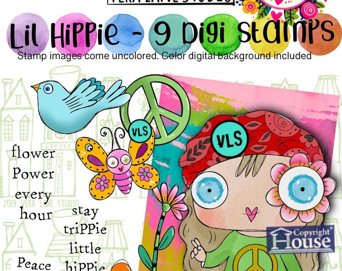 Lil Hippie Digital Stamp Set: 9 PNG & JPG Files, Color Background - Etsy