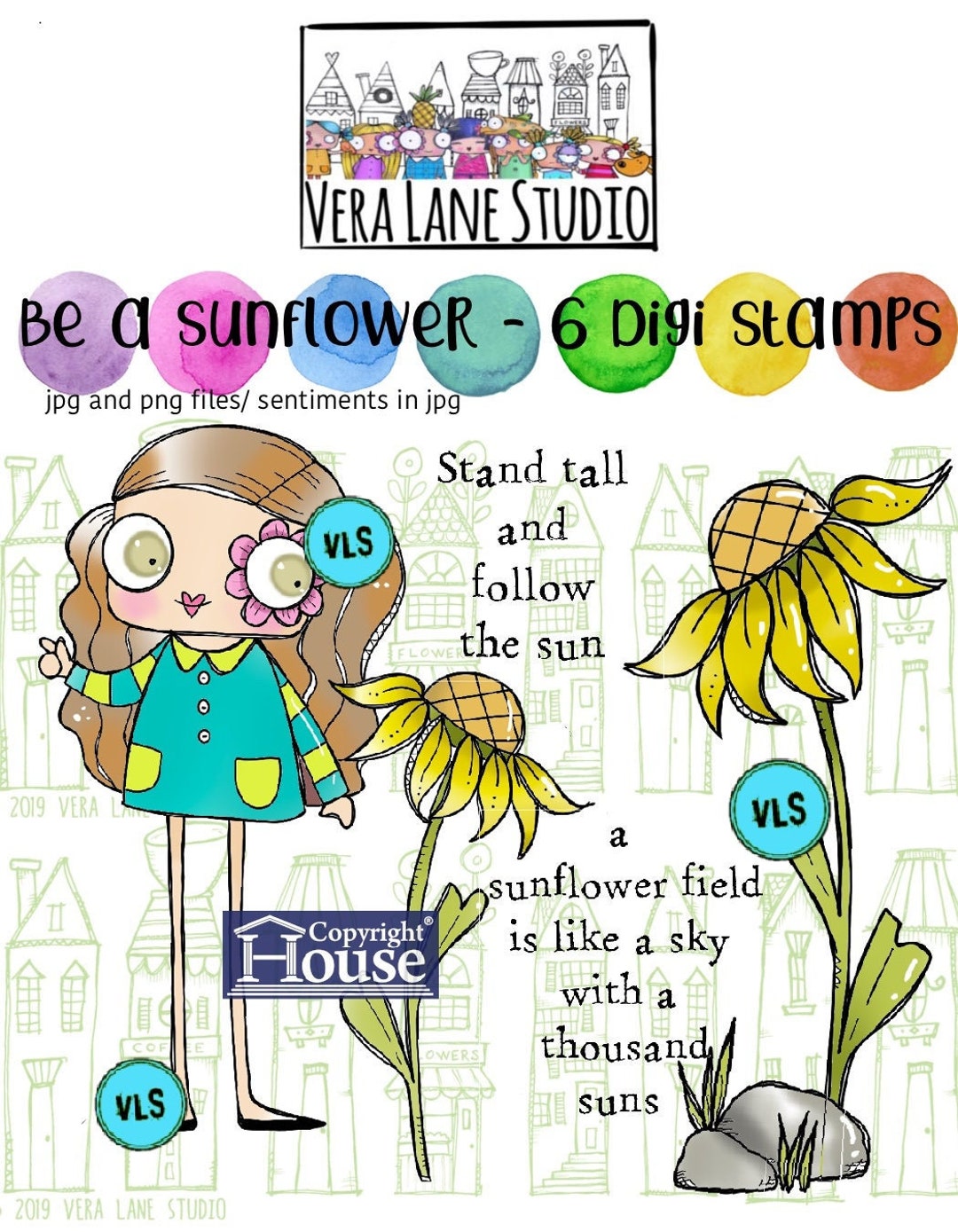 Be a Sunflower - 6 Digi Stamp Set in Jpg and Png Files - Etsy