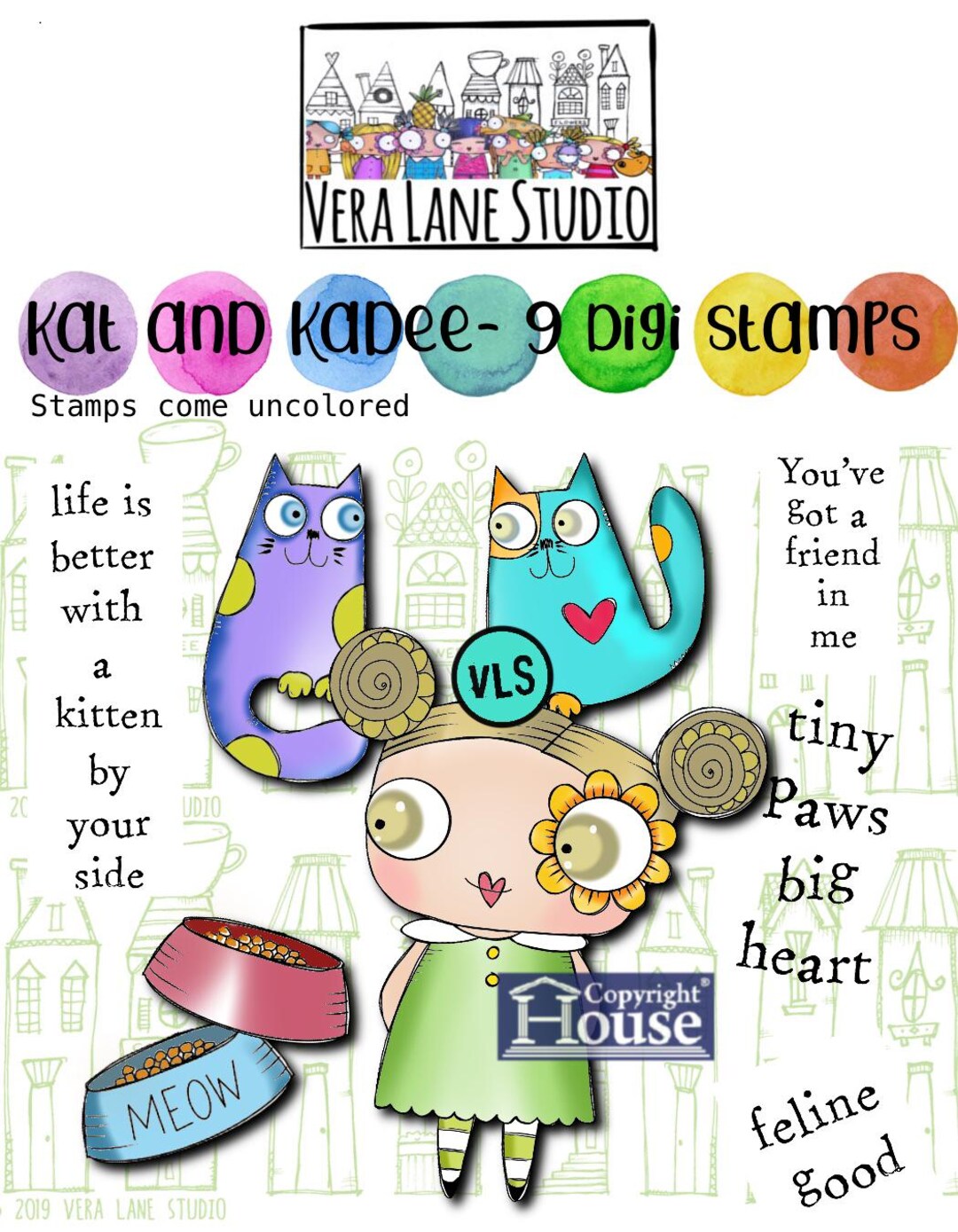Kat and Kadee - 9 Digi Stamp Bundle in Jpg and Png Files - Etsy