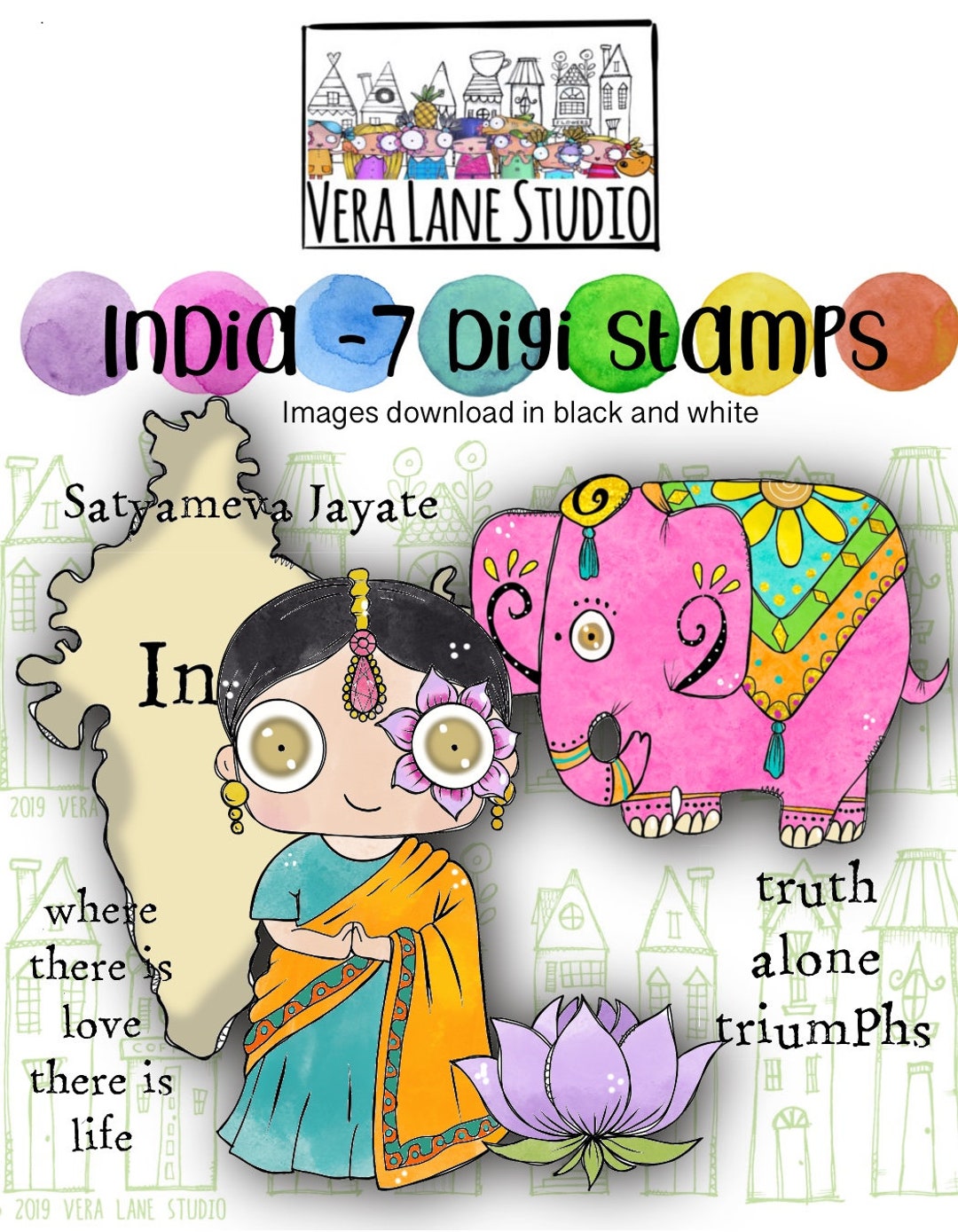 India 7 Digi Stamp Bundle in Jpg and Png Files - Etsy