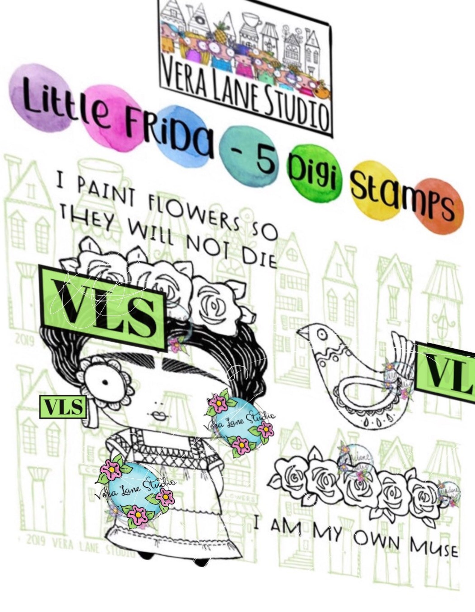 Little Frida 5 Digi Stamps | Etsy