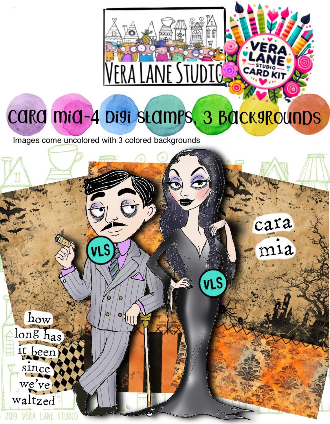 Cara Mia - 4 Stamps, 3 Colorful Backgrounds Digital Card Kit - Etsy