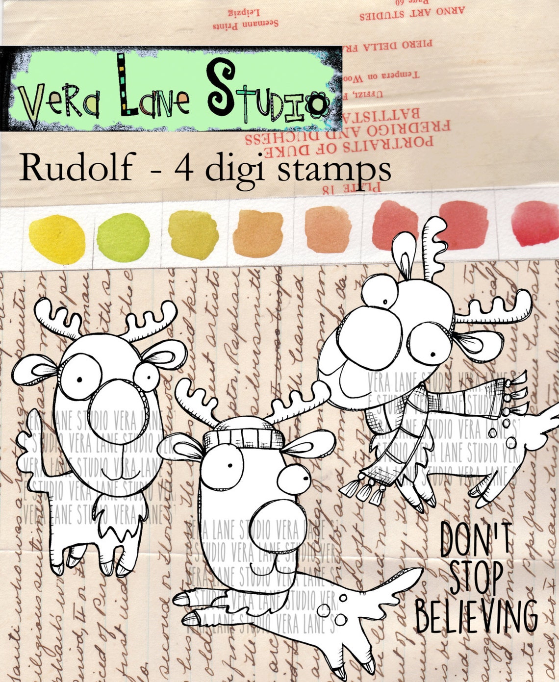 Rudolf 4 Digi Stamps Quirky and Adorable Raindeer Bundle | Etsy