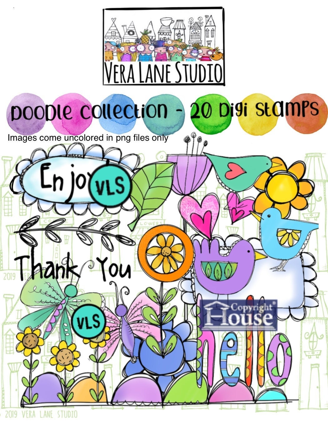 Doodle Collection - 20 Digi Stamps to Create Coloring Cards and Tags ...