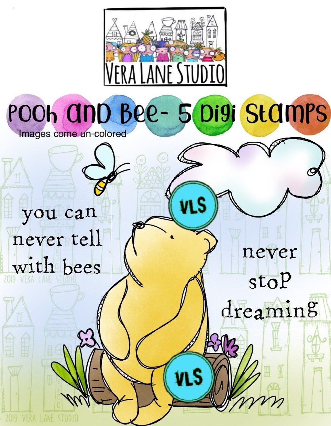 Pooh and Bee 5 Digi Stamps in Jpg and Png Files - Etsy