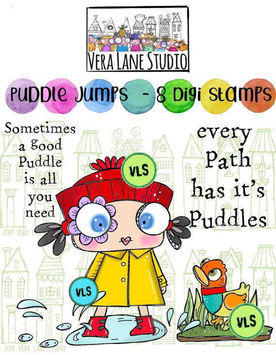 Puddle Jumps Adorable Girl With Duck Digi Stamo Bundle in - Etsy