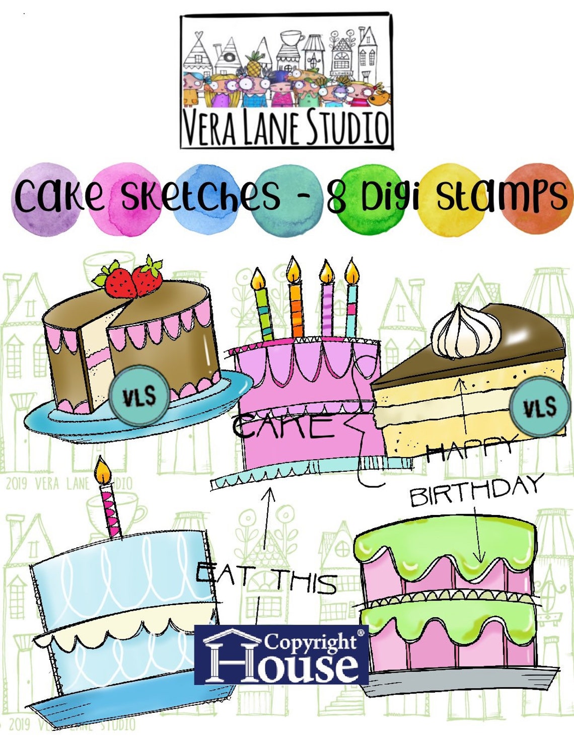 Cake Sketches 8 Digi Stamp Bundle Available for Instant - Etsy