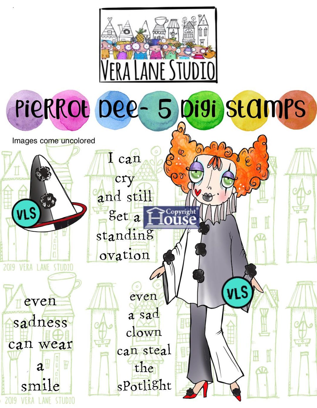 Pierrot Dee - 5 Digi Stamp Bundle in Jpg and Png Files - Etsy