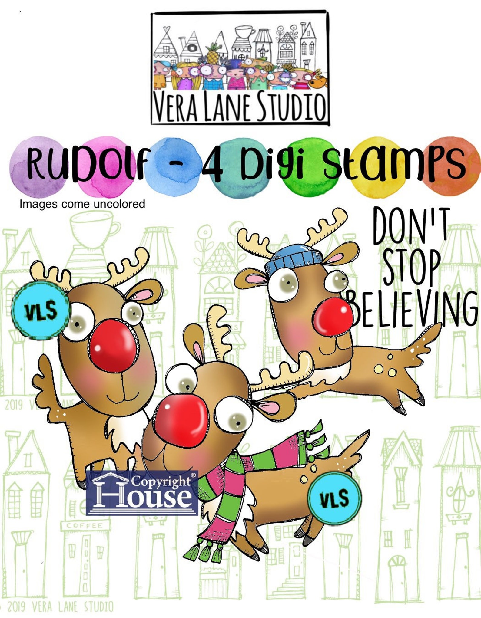 Rudolf - 4 Digi Stamps - Quirky and Adorable Raindeer Bundle Ready for ...