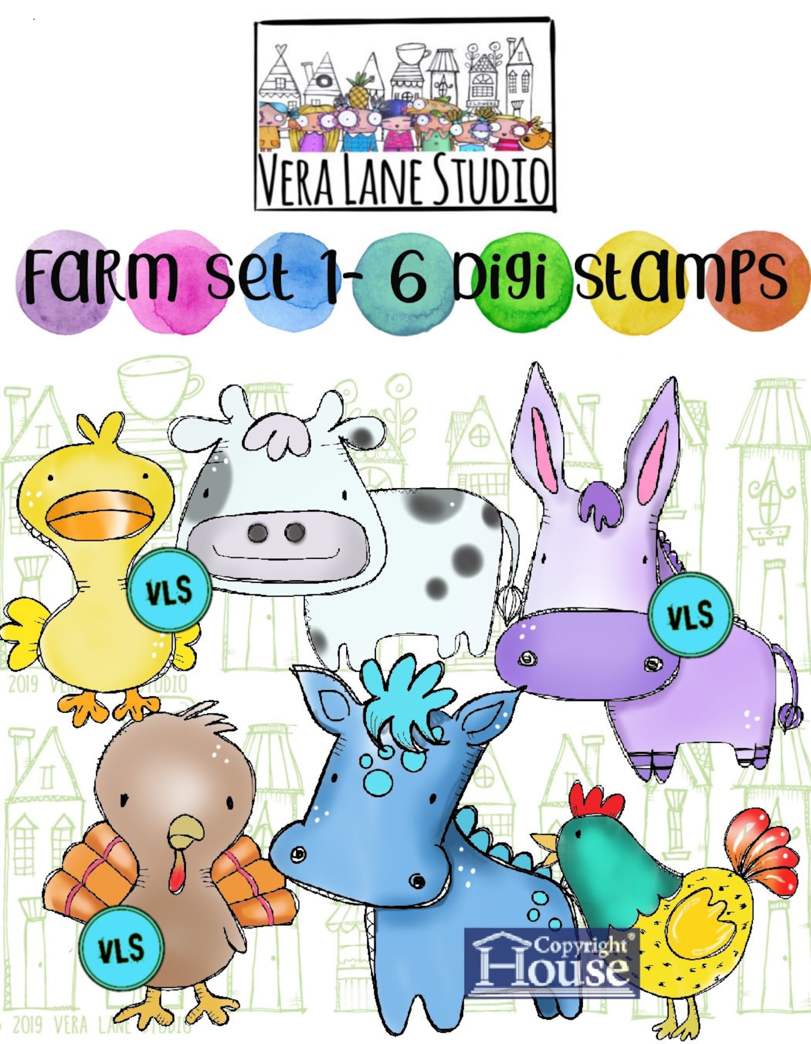 Farm Animals Set 1 7 Digi Stamp Bundle in JPG and PNG Files - Etsy