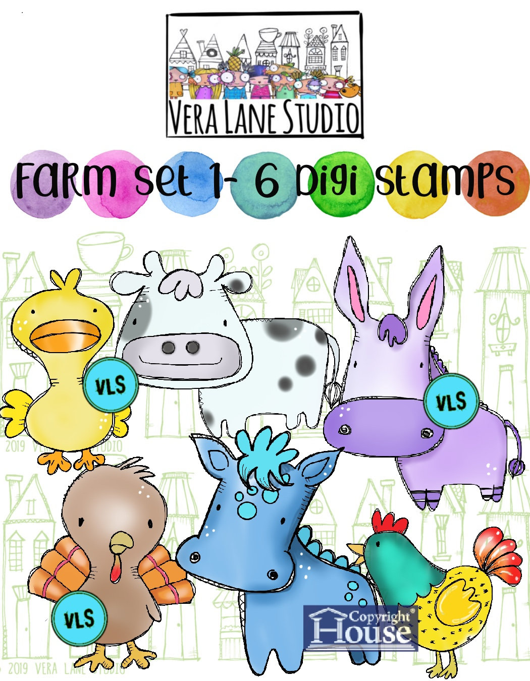 Farm Animals Set 1 - 7 Digi Stamp Bundle in JPG and PNG Files - Etsy