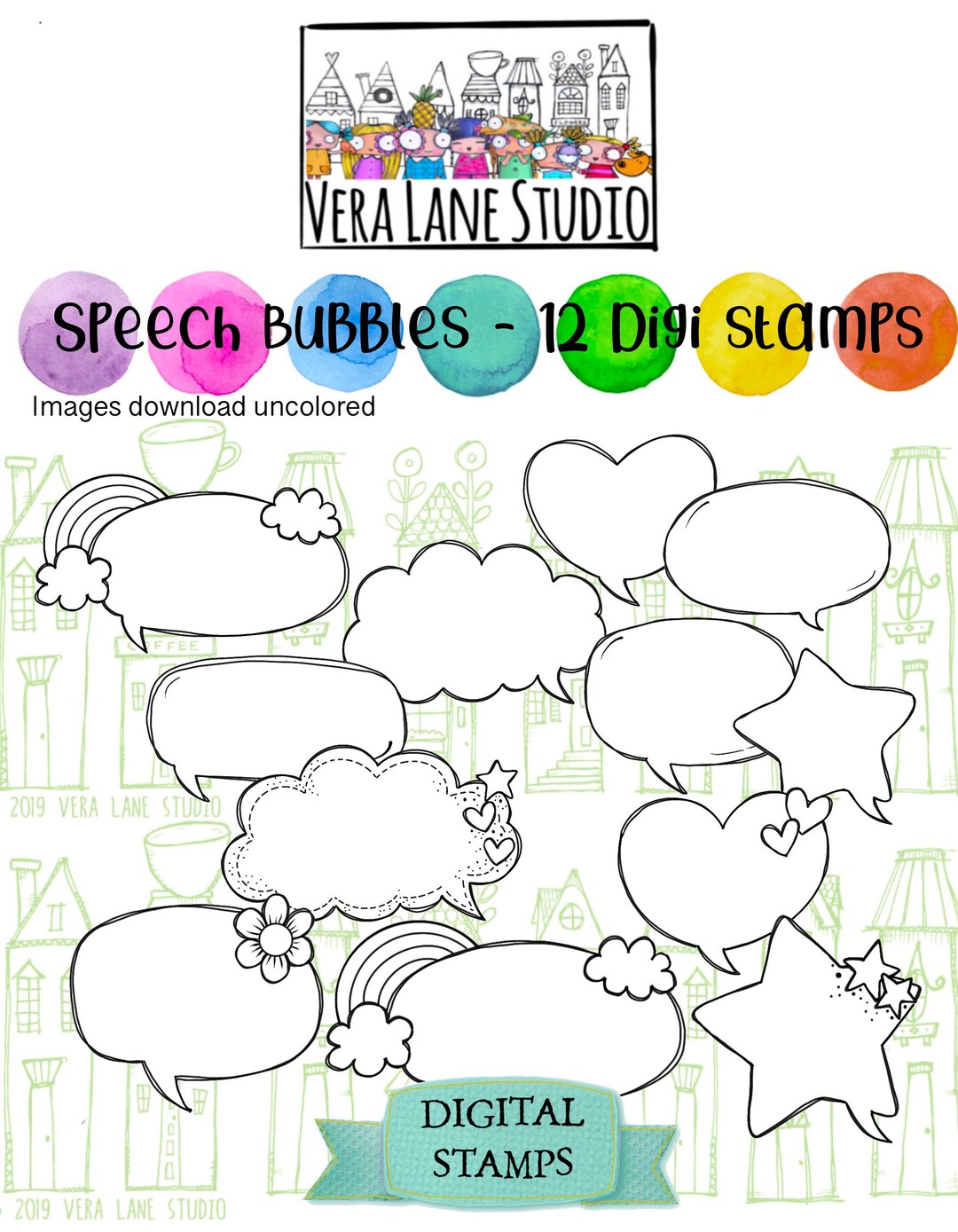 Speech Bubbles 12 Digital Stamps – Hand Drawn for Cards, Atcs ...