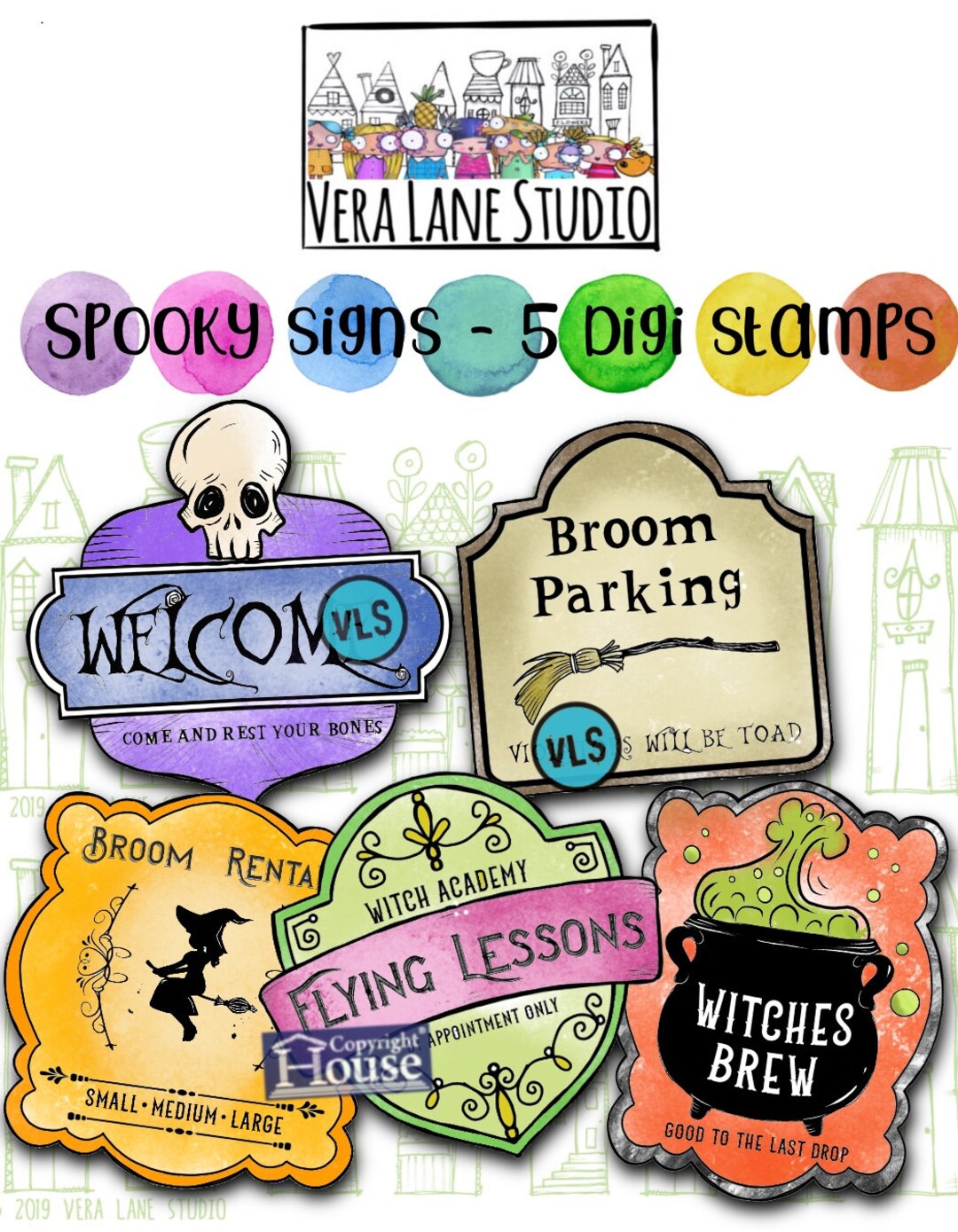Spooky Signs - 5 Digi Stamp Bundle in Jpg and Png Files - Etsy
