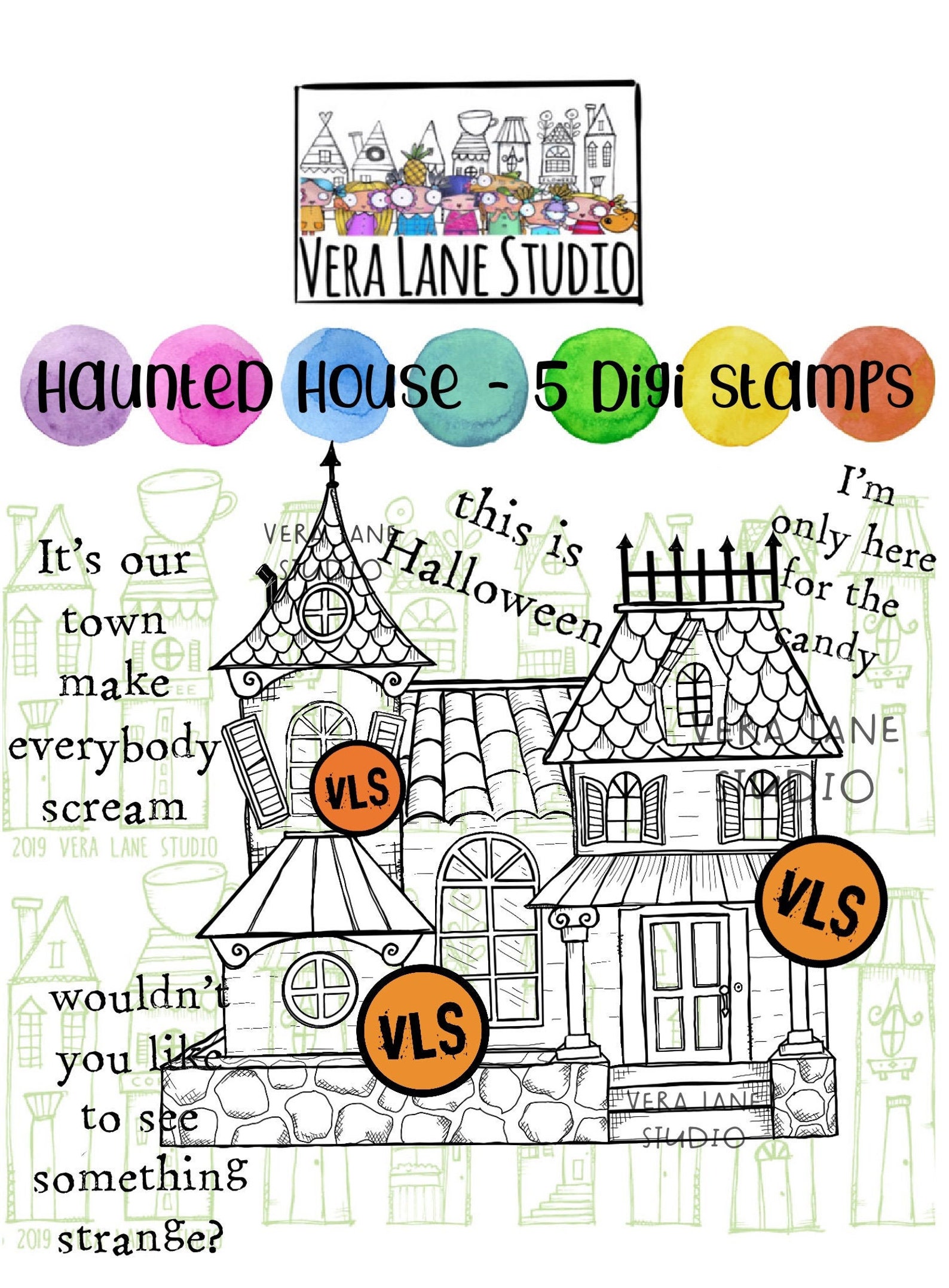 Haunted House 5 Digi Stamp Set in Jpg and Png Files | Etsy