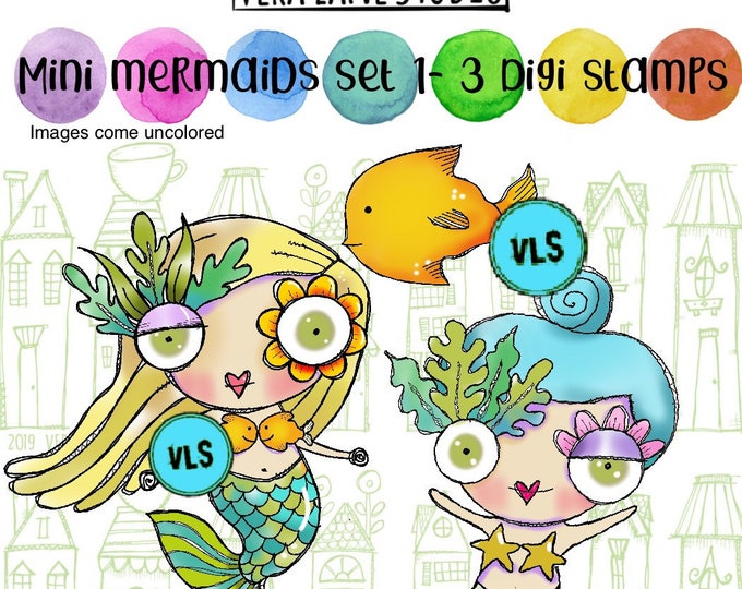Mini Mermaids Set 1 3 Digi Stamps - Etsy