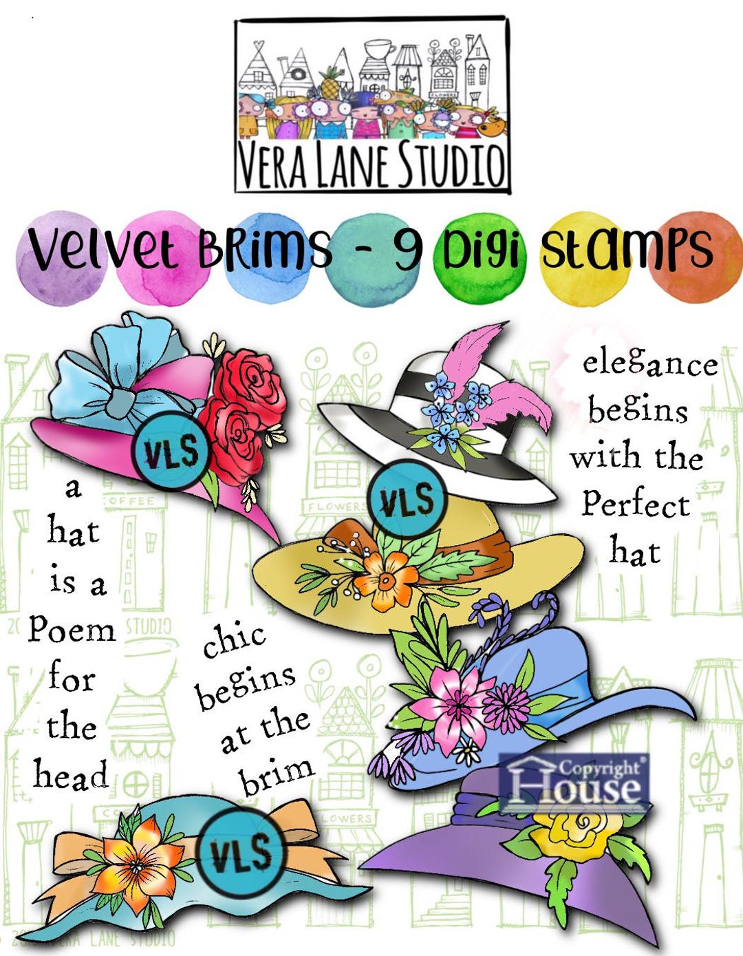 Velvet Brims - 9 Digi Stamp Bundle in Jpg and Png Files - Etsy