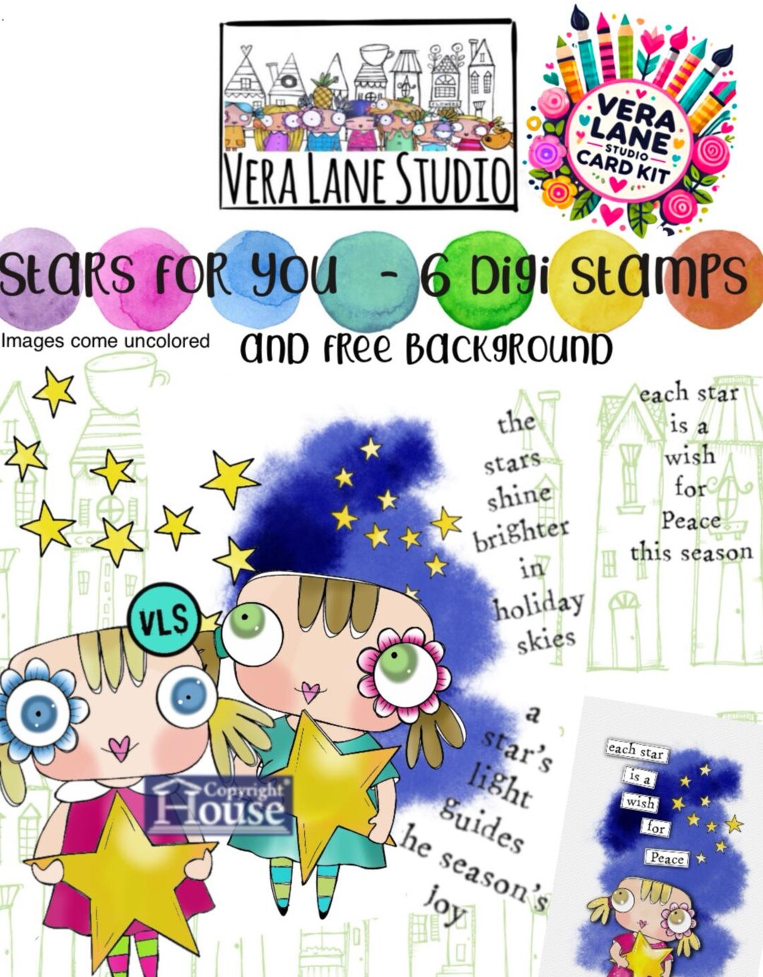 Stars for You Digi Stamp Bundle: Christmas Card Making (JPG, PNG) - Etsy
