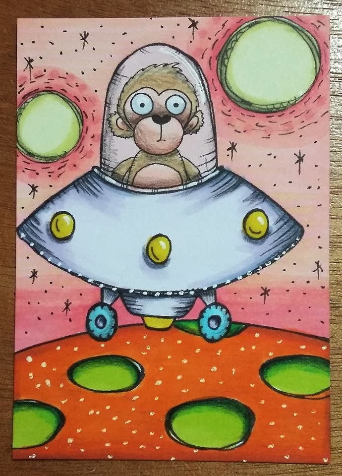 Lost in Space quirky flying saucer and aliens digi stamp set | Etsy